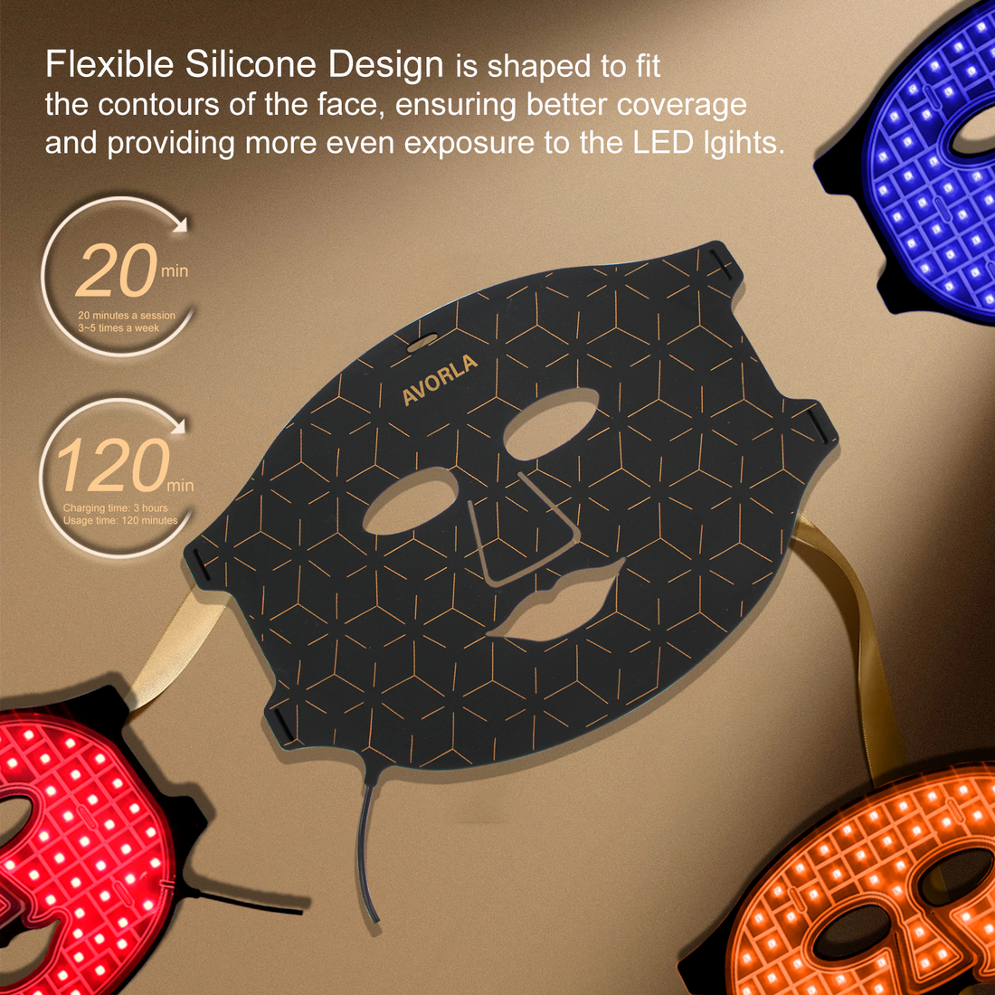 Avorla Beauty LED Silicone Facial Photon Mask 4-Color